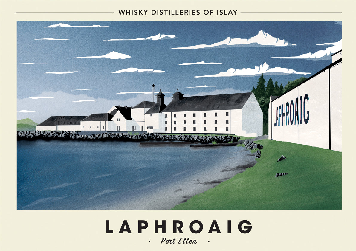 Whisky Distillery Travel Poster - Laphroaig Distillery – Rainy Day ...